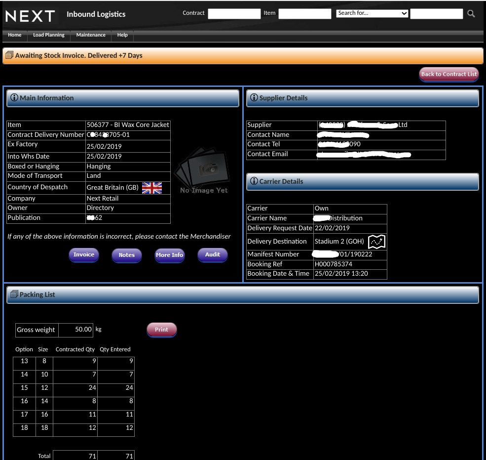 Compliant Deliveries (You are labeling your stock with NEXT labels) – Next